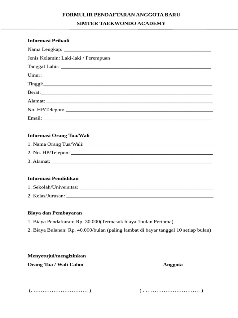 Formulir Pendaftaran Anggota Baru | PDF