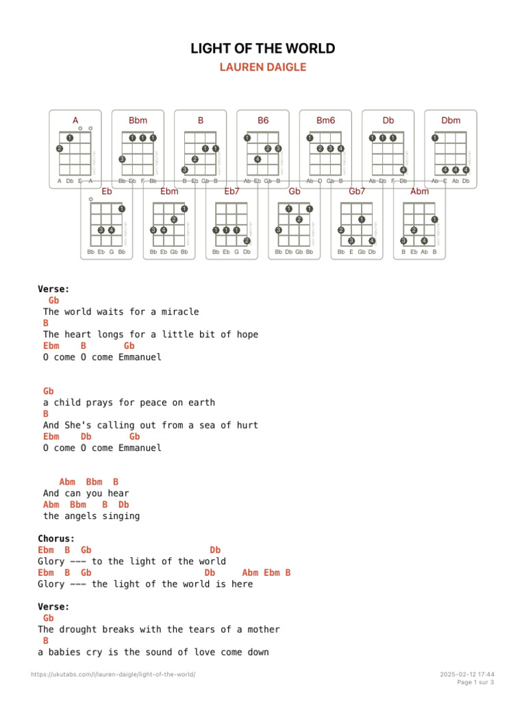 "LIGHT OF THE WORLD" Ukulele Tabs by Lauren Daigle On UkuTabs | PDF