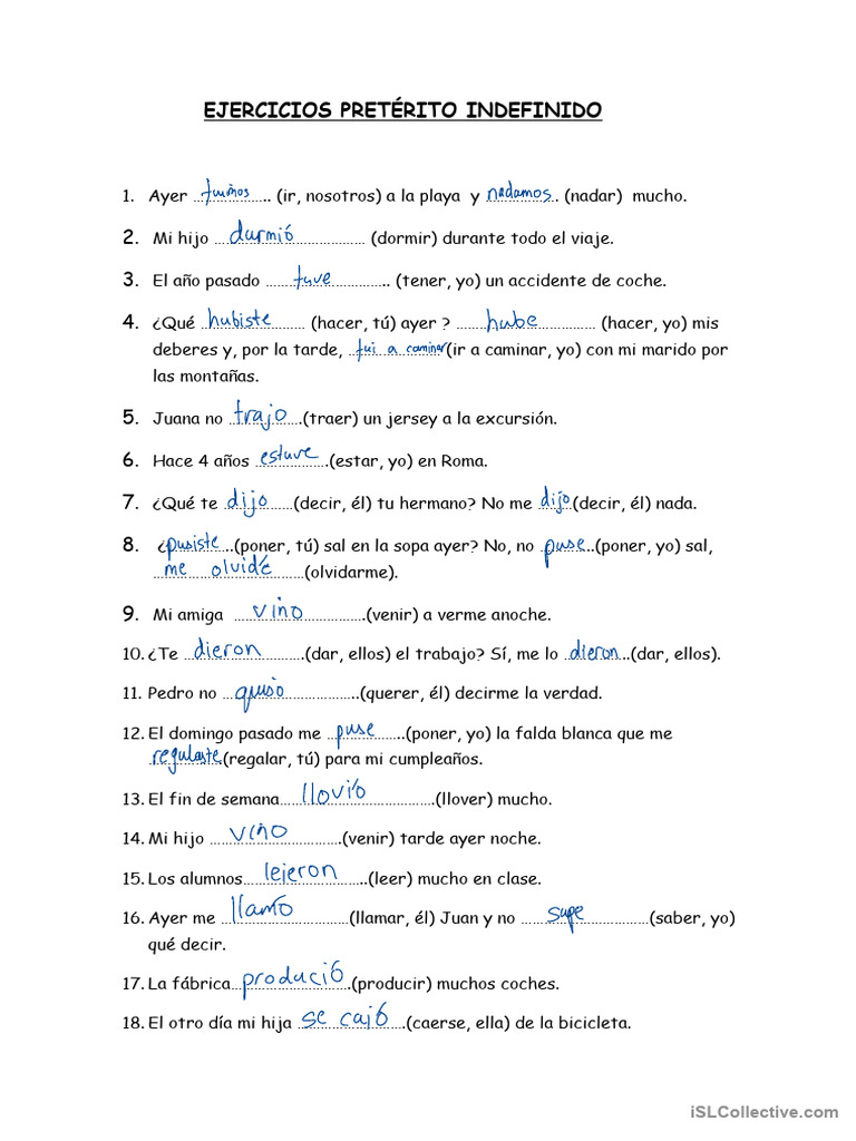 Ejercicios Pretérito Indefinido | PDF