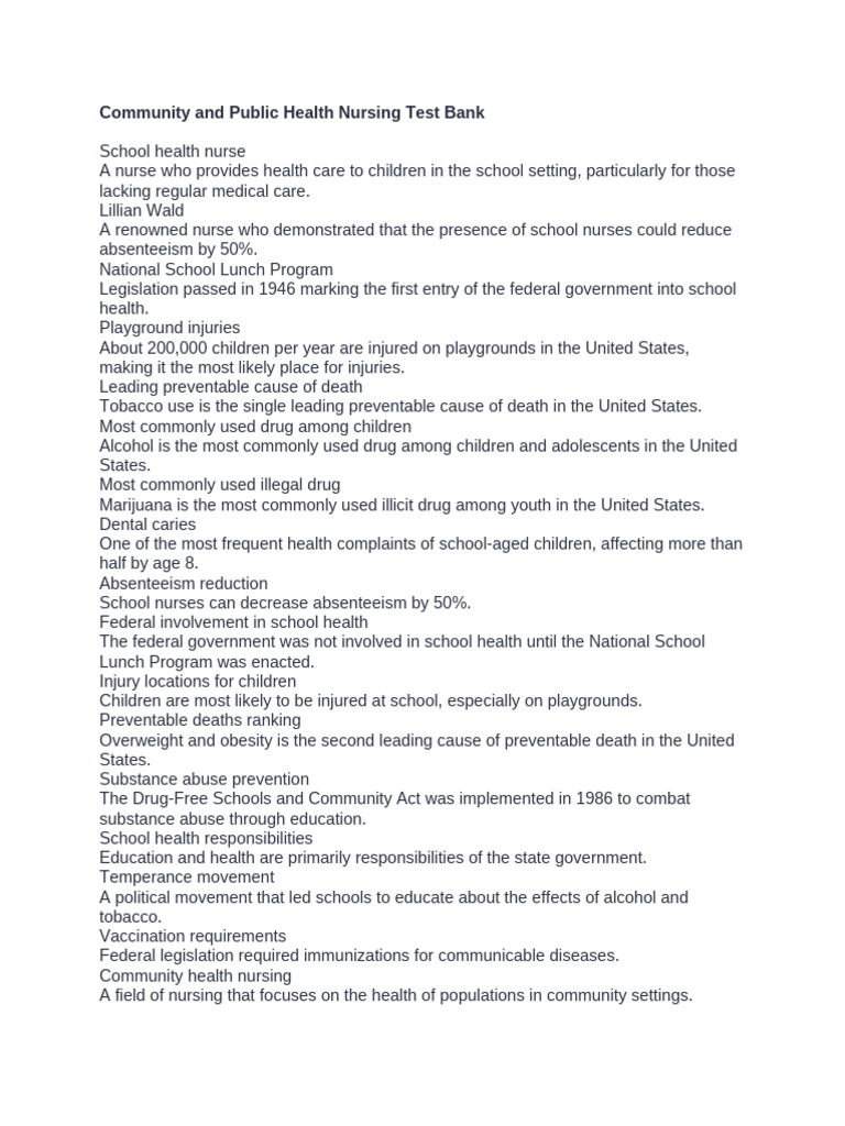 Community and Public Health Nursing Test Bank | PDF | Occupational ...