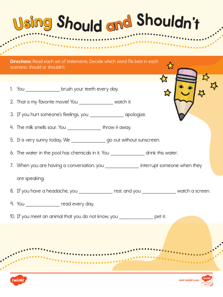 Should and Shouldn't Activity For K-2nd Grade | PDF
