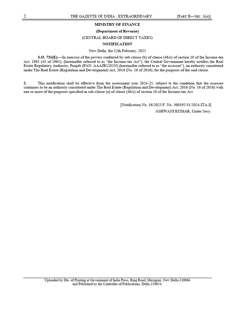 Notification for Real Estate Authority Tax Exemption | PDF