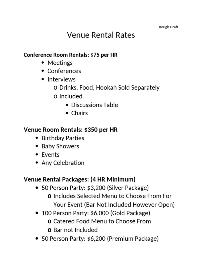 Venue Rental Rates | PDF