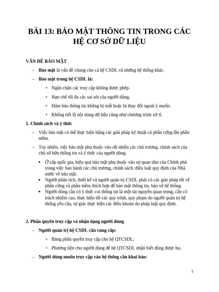 Bai 13 Bao Mat Thong Tin Trong Cac He CSDL | PDF