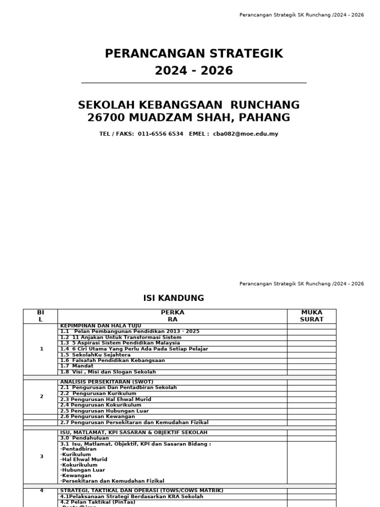 Contoh Perancangan Strategi Runchang 20242026 | PDF