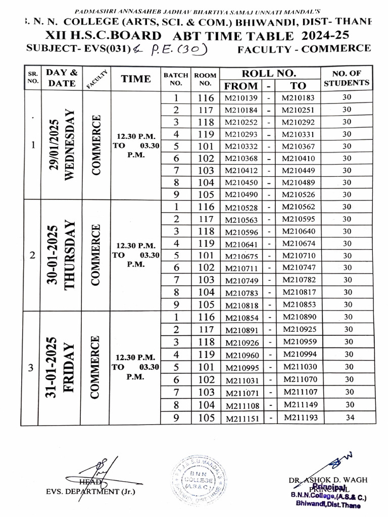 Evs Pe Time Table Pdf