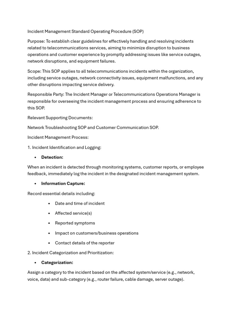 Incident Management Standard Operating Procedure (SOP) | PDF ...