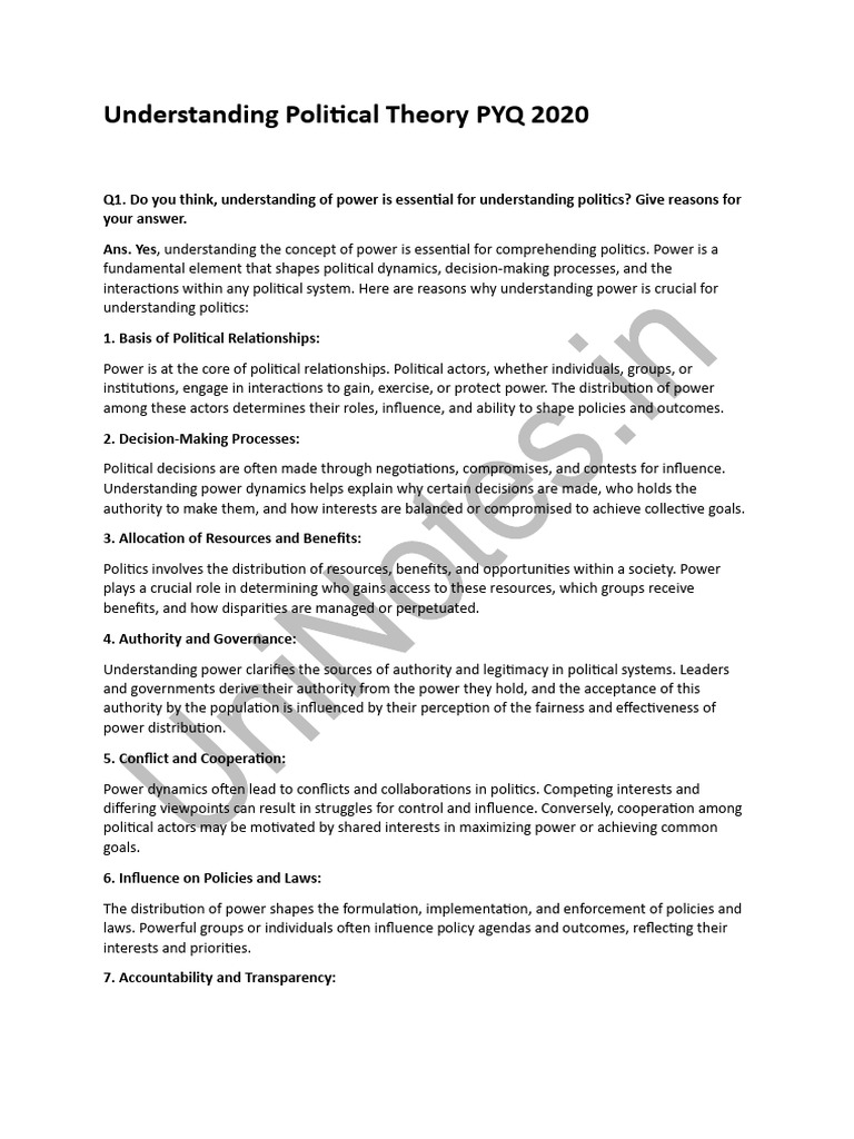 Understanding Political Theory PYQ 2020ttttttttttt | PDF | Gender ...