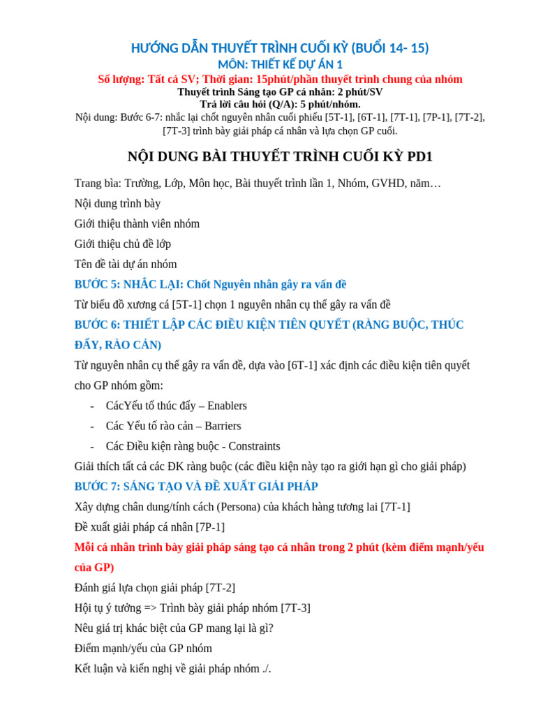 HD Thuyết trình cuối kỳ - PD1 | PDF