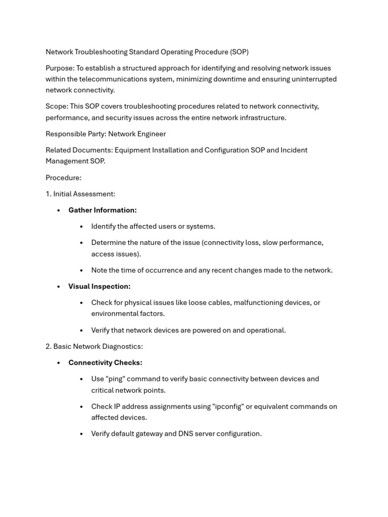 Network Troubleshooting Standard Operating Procedure (SOP) | PDF ...
