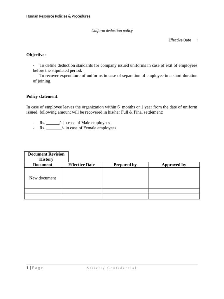 Uniform Deduction Policy for Employees | PDF