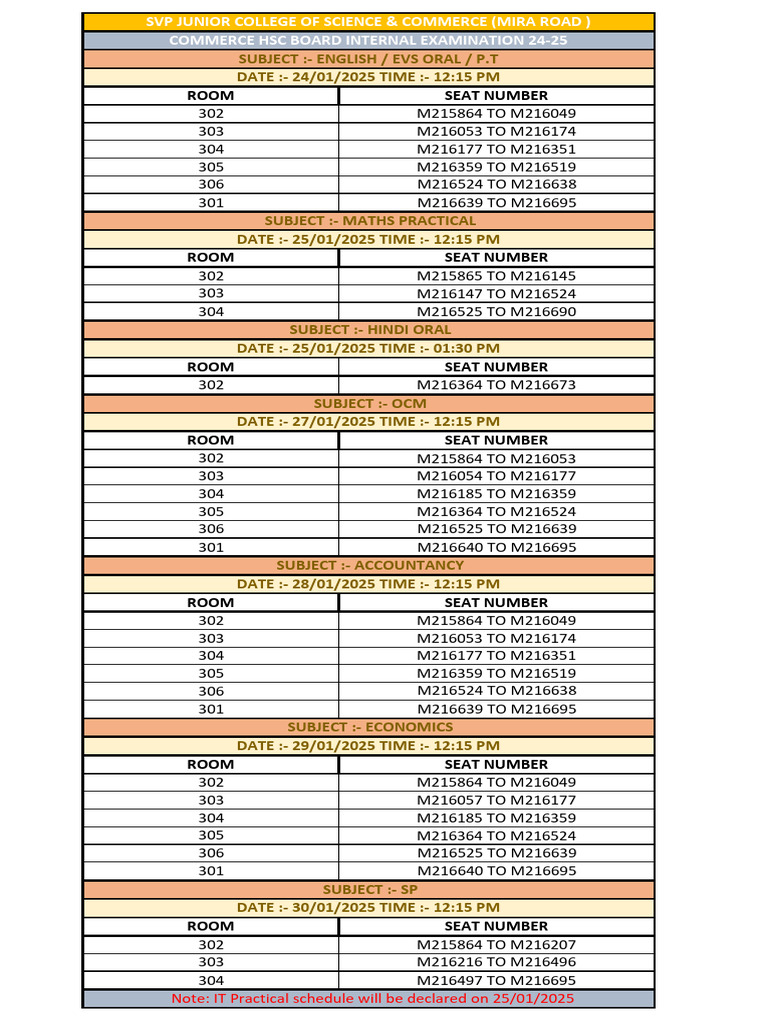Commerce HSC Exam Schedule 2025 | PDF