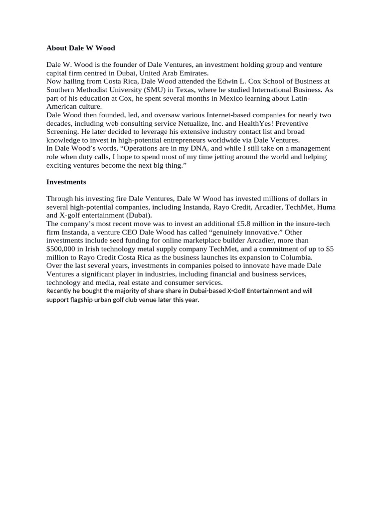 Dale W. Wood: Venture Capital Leader | PDF