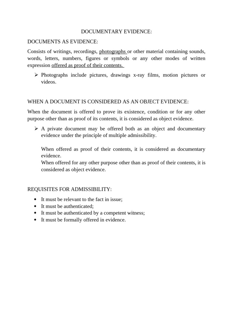 DOCUMENTARY EVIDENCE | PDF | Evidence (Law) | Parol Evidence Rule