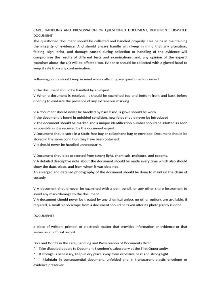Handling and Preservation of Disputed Documents | PDF | Fingerprint ...