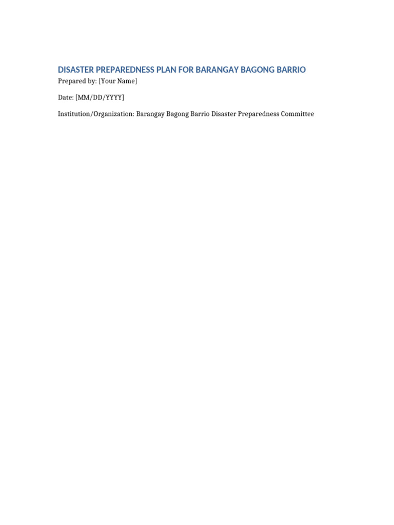 Preparedness Plan Bagong Barrio | PDF | Emergency Management ...