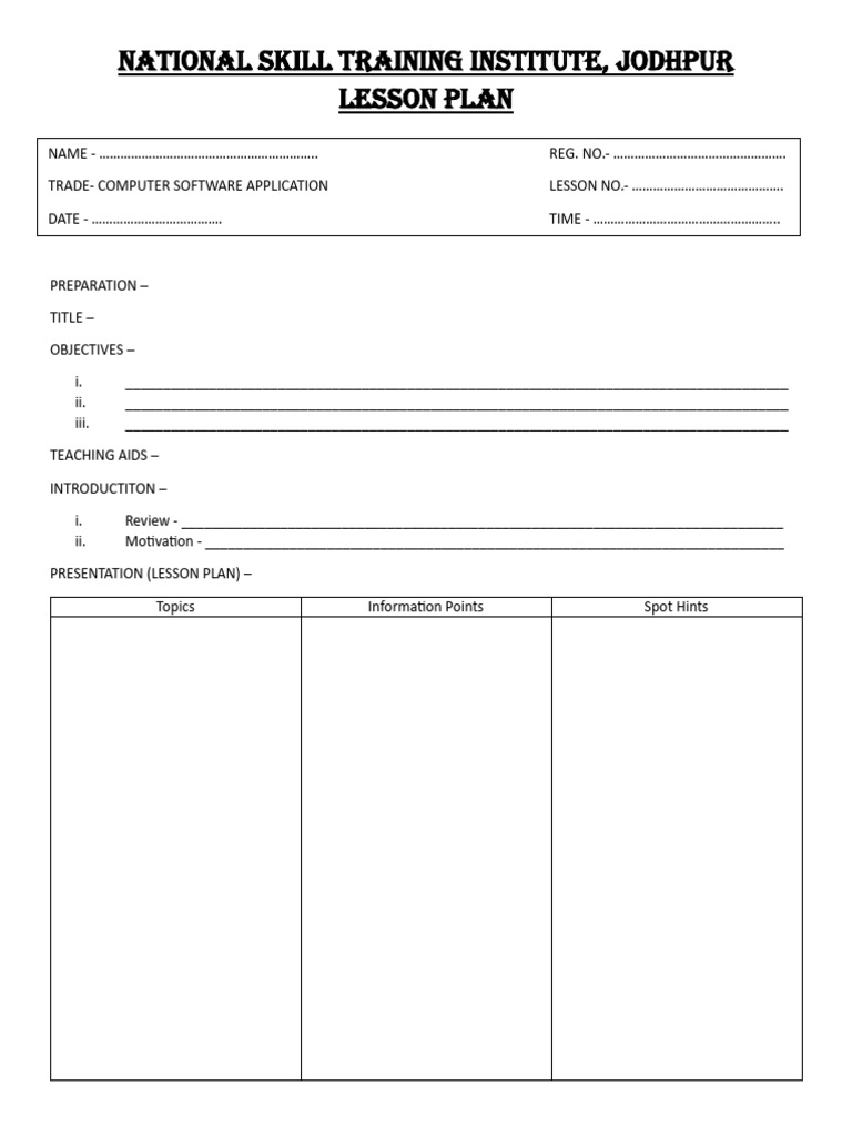 Lesson Plan for Computer Software Training | PDF