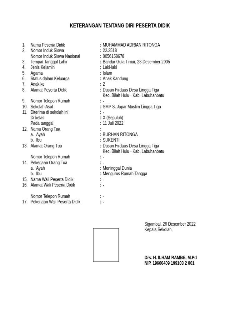 Biodata Raport | PDF