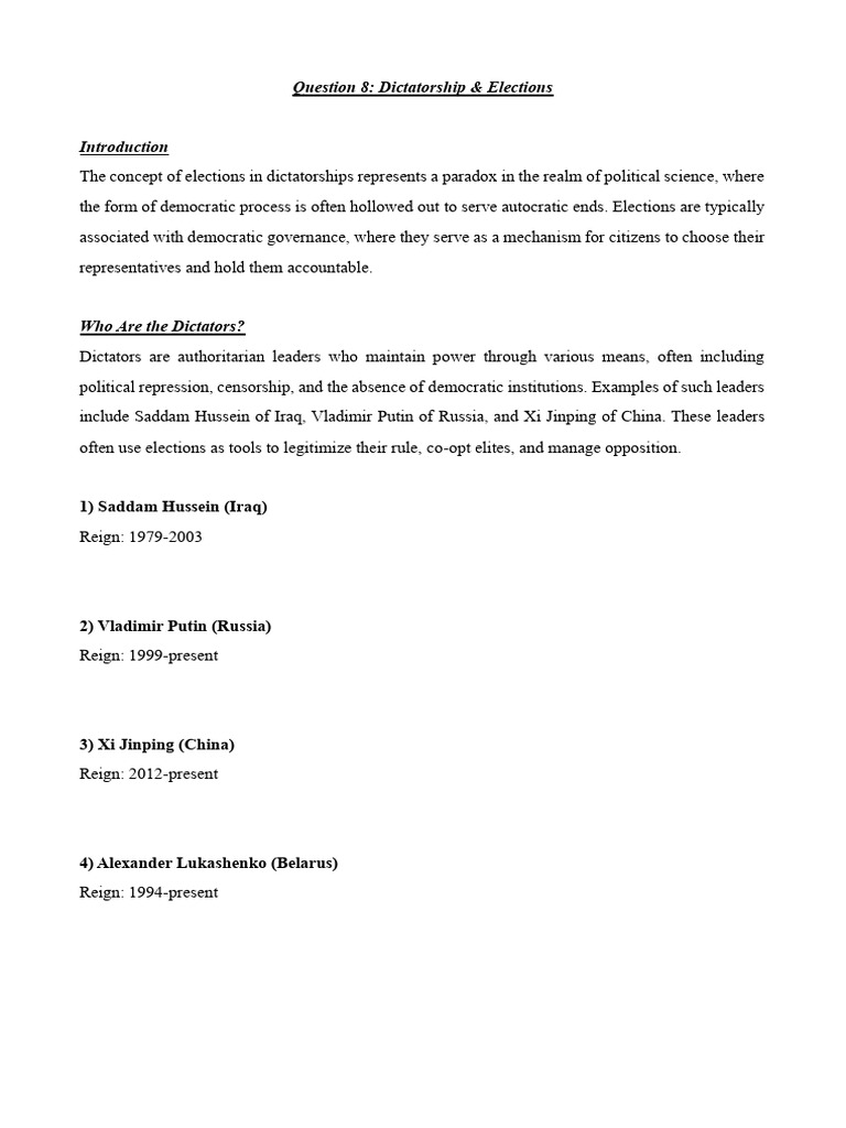 Elections as Tools for Dictatorships | PDF | Dictatorship | Elections