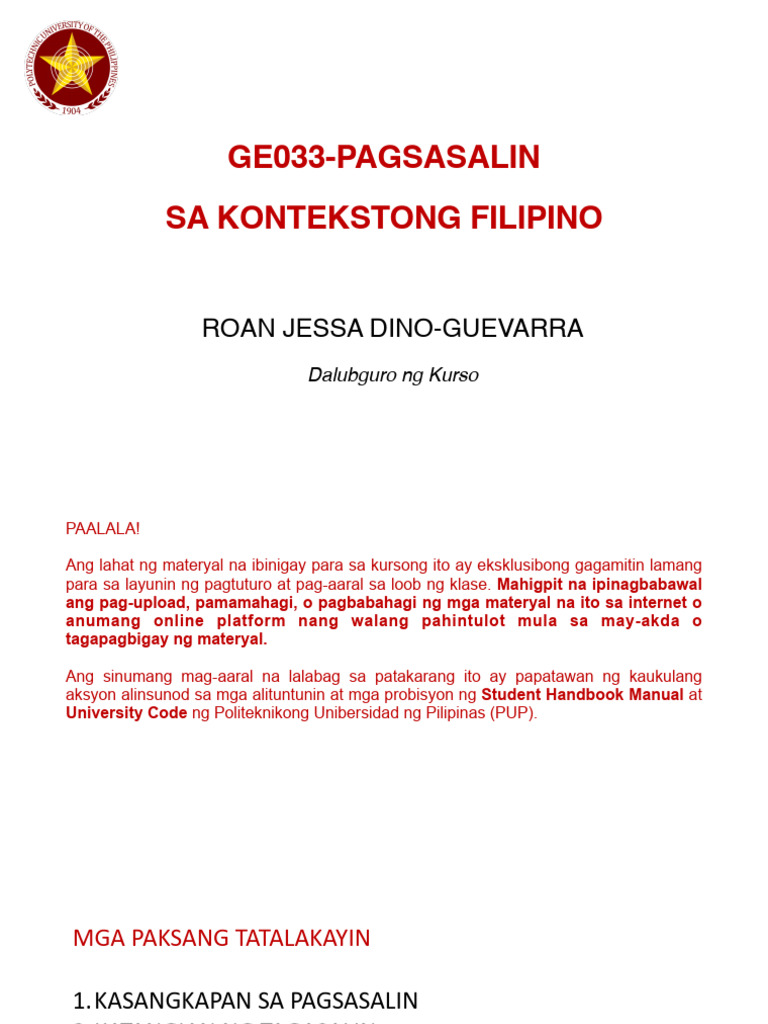 Pagsasalin Sa Kontekstong Filipino 2 | PDF