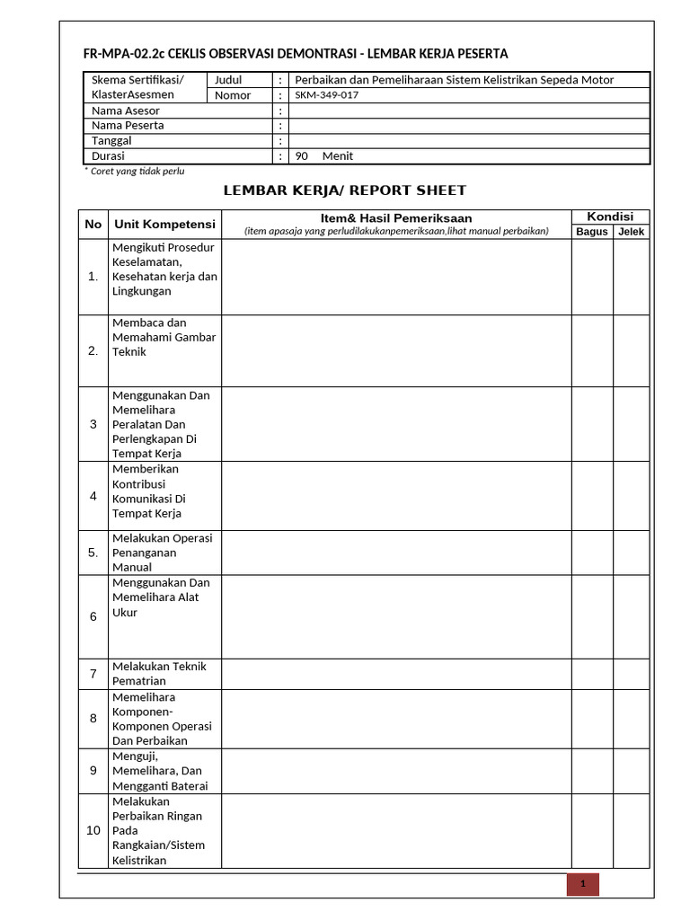 04c. FR - AI.01b REPORT SHEET KELISTRIKAN | PDF