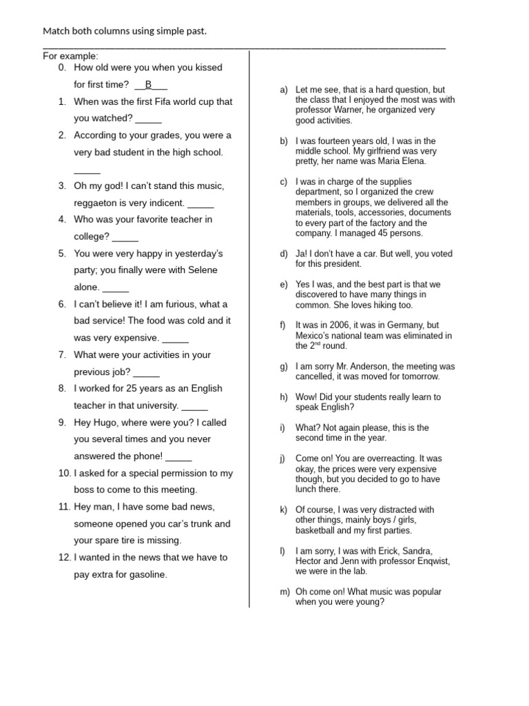 Assosiation Ex Simple Past | PDF