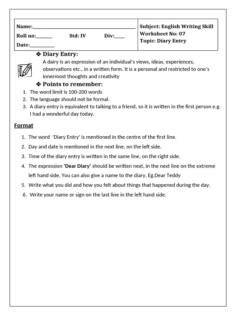 Diary Entry:: Format | PDF