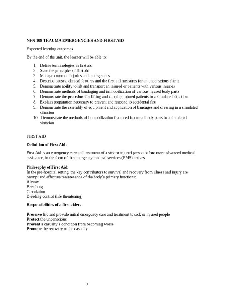 TRAUMA EMERGENCIES AND FIRST AID To Share | PDF | First Aid | Emergency ...