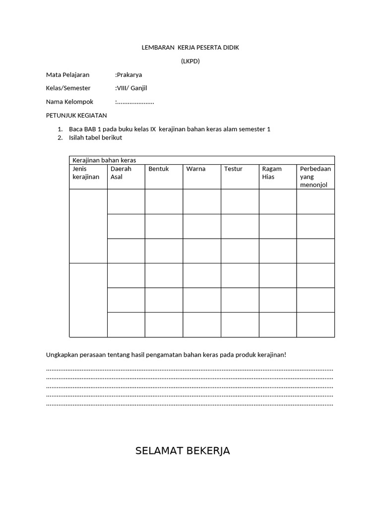 LEMBARAN KERJA PESERTA DIDIK | PDF