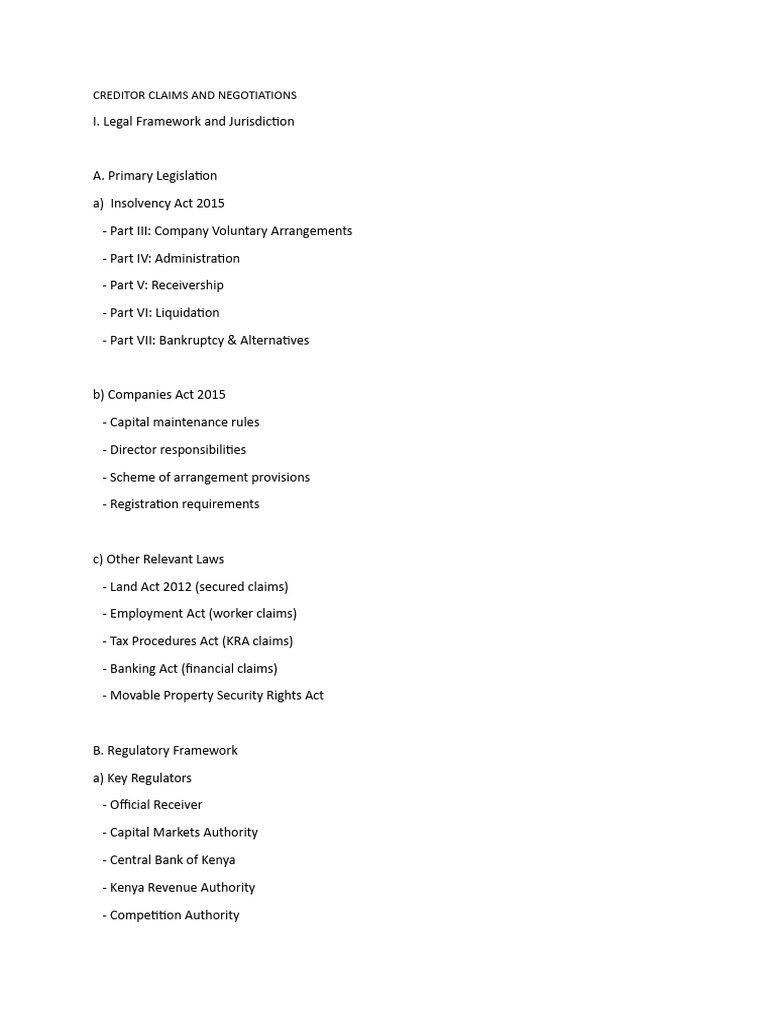 Creditor Claims and Negotiations | PDF | Insolvency | Bankruptcy