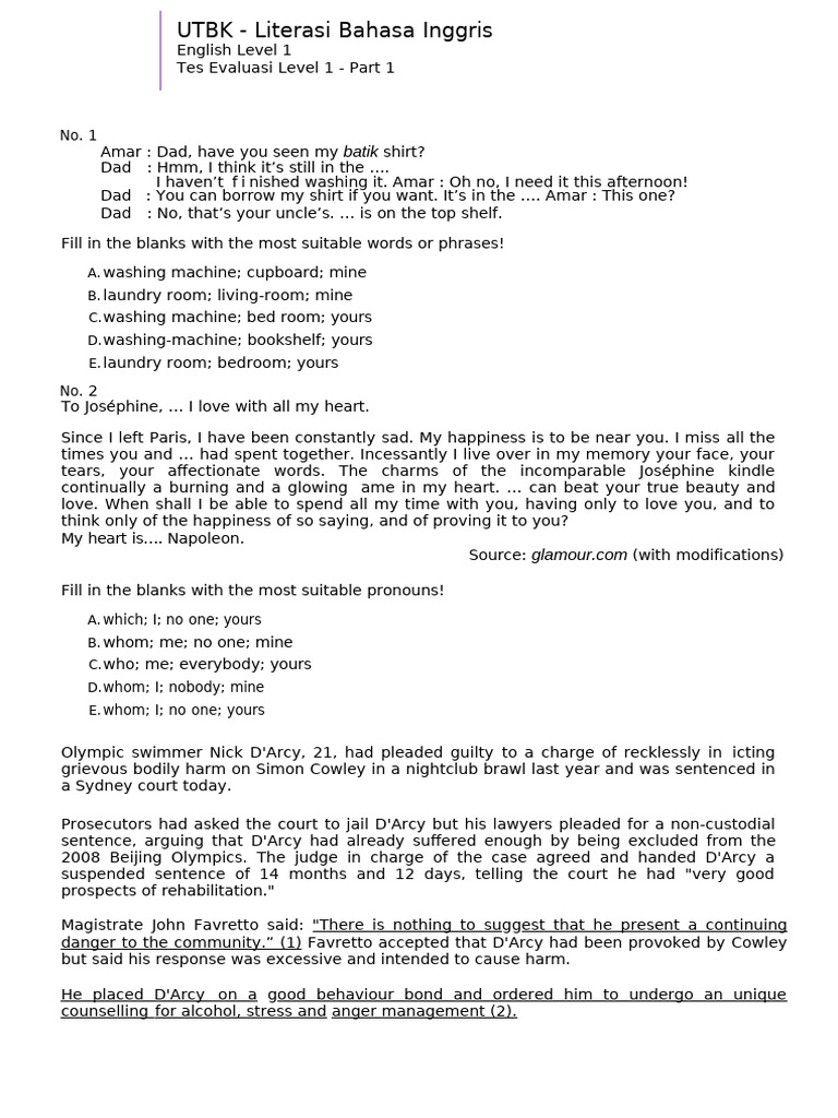 Tes Evaluasi Level 1 | PDF