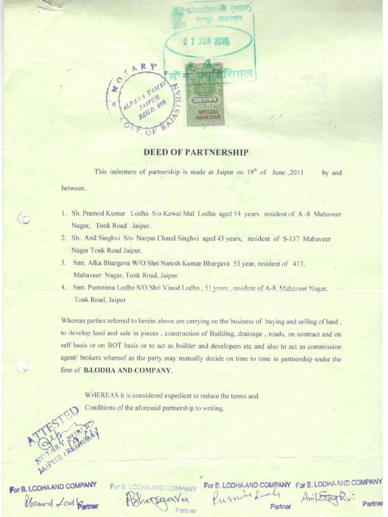 Partnership Deed B.lodha & Company | PDF