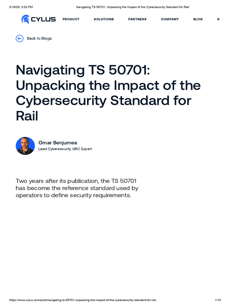 Cylus - Navigating TS 50701 - Unpacking The Impact of The Cybersecurity Standard For Rail | PDF ...