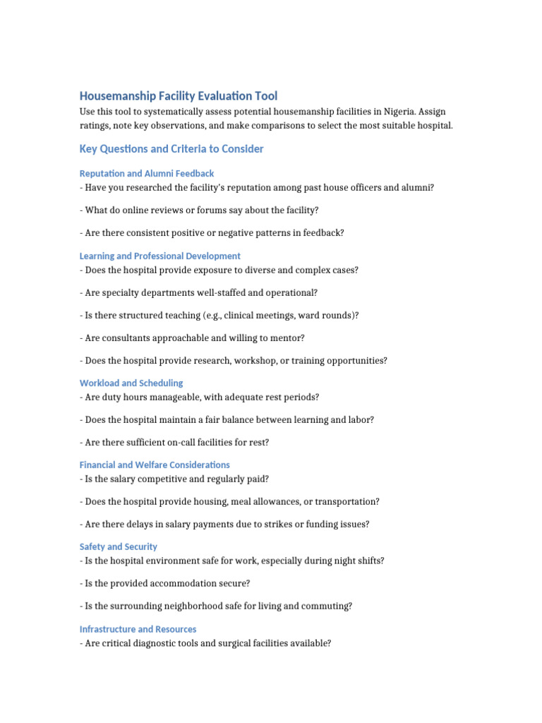 Housemanship_Evaluation_Tool | PDF | Hospital | Residency (Medicine)