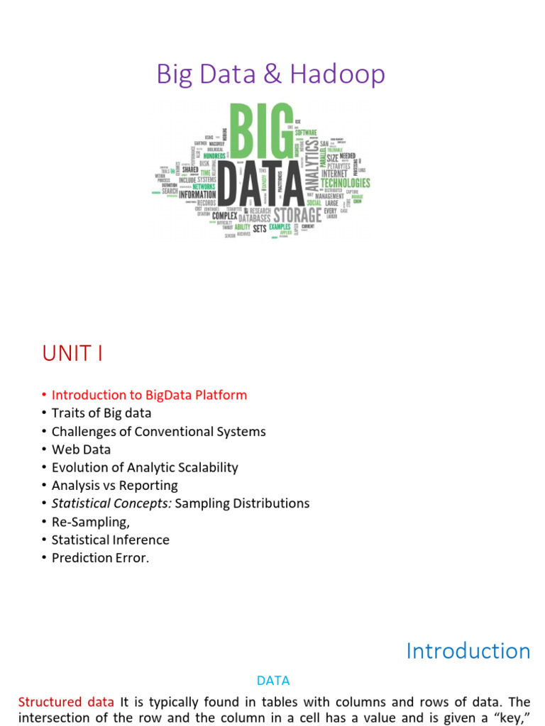 BIGDATA AND HADOOP - Unit I | PDF | Cross Validation (Statistics) | Statistics