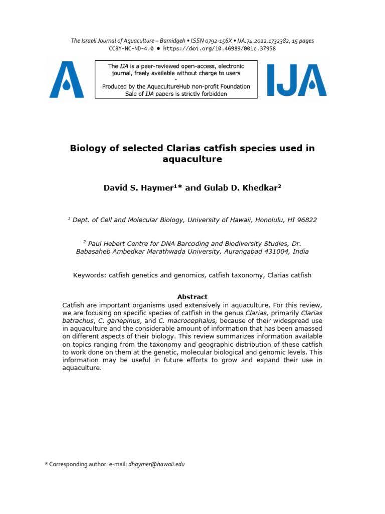Clarias Catfish in Aquaculture Biology | PDF | Molecular Phylogenetics ...