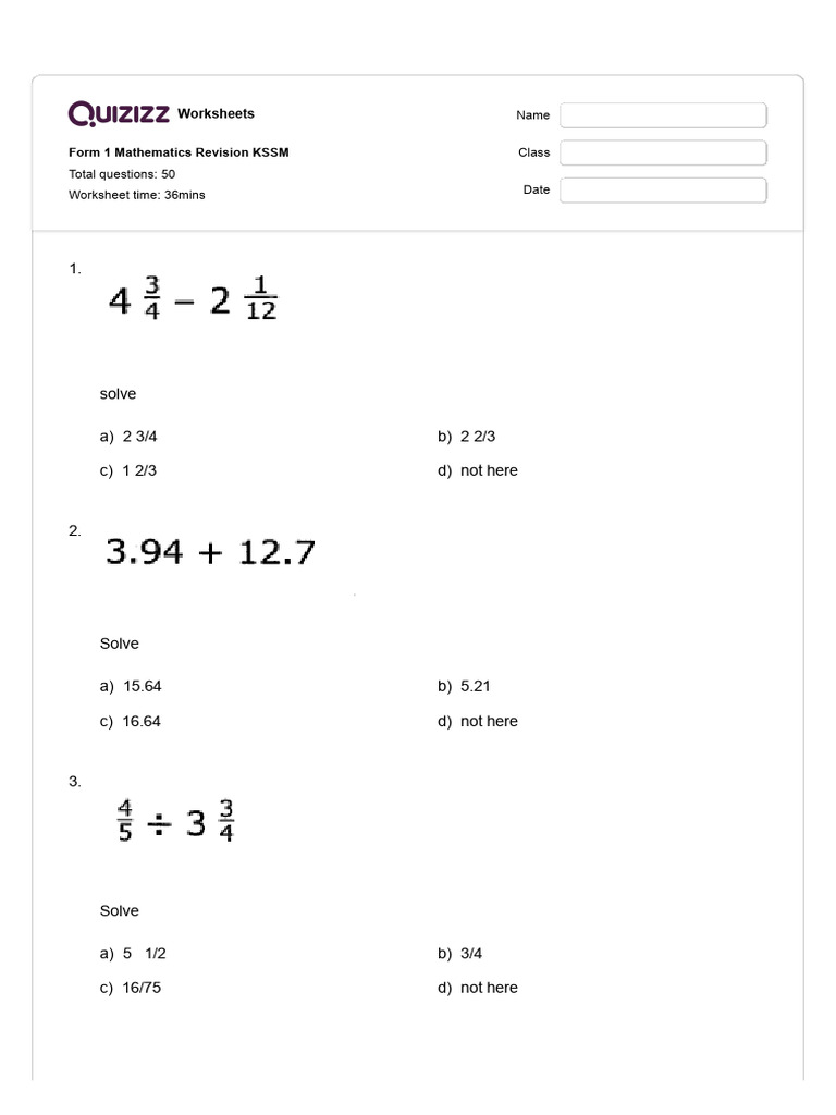Form 1 Mathematics Revision KSSM | PDF