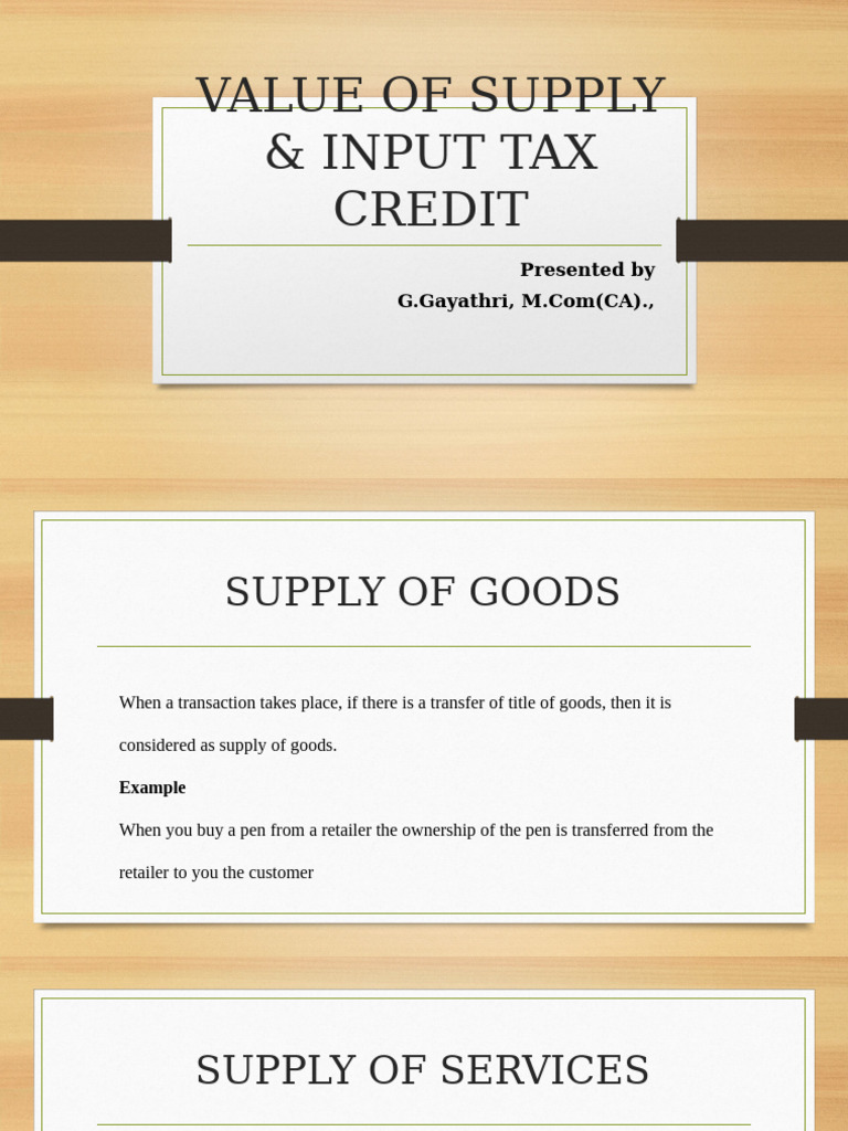 Understanding Supply and Input Tax Credit | PDF | Value Added Tax | Taxes