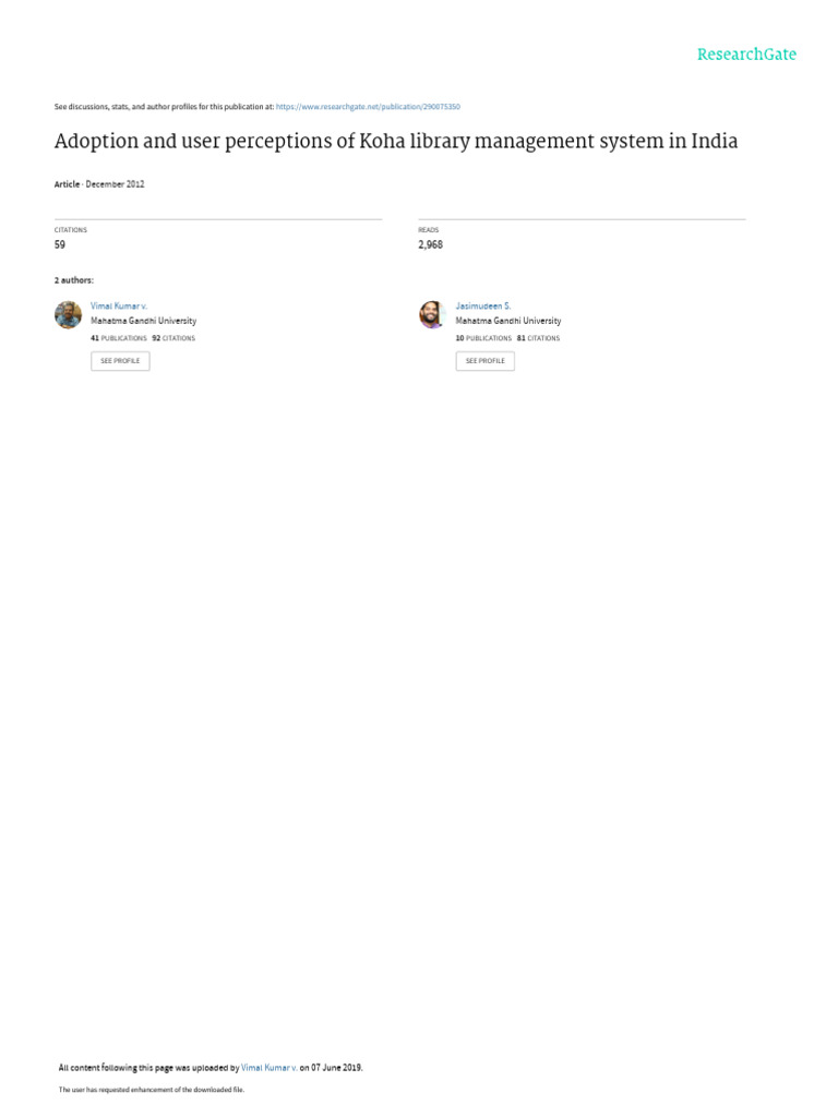 Adoption and User Perceptions of Koha Library Management System in ...