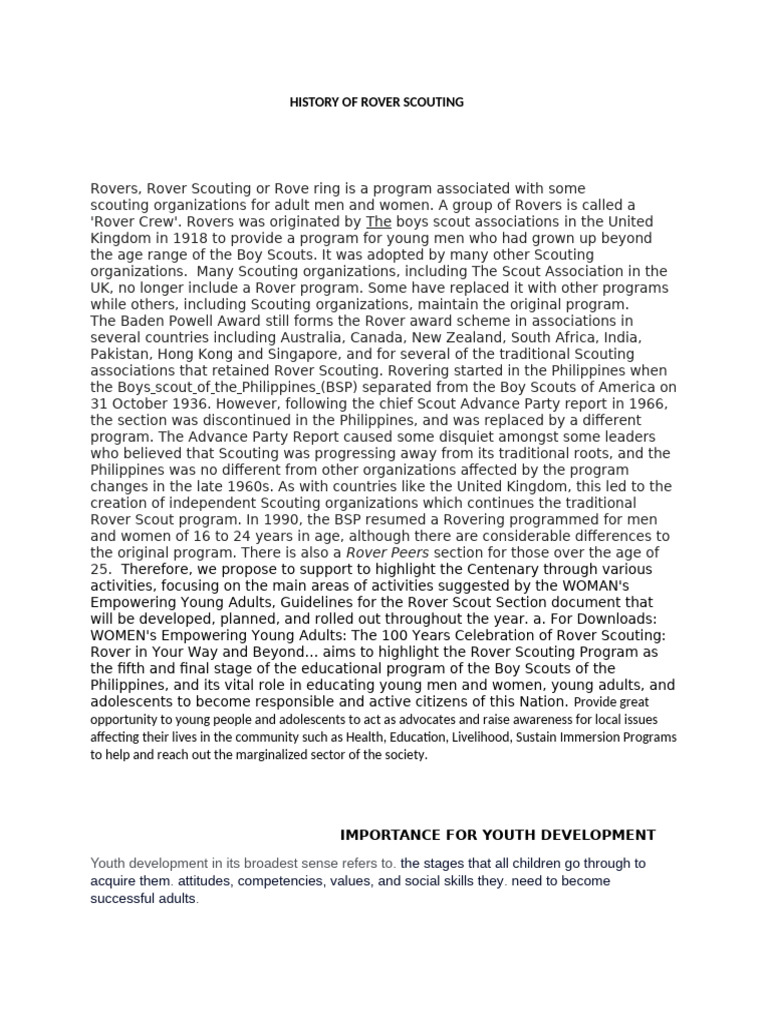 History of Rover Scouting Program | PDF | Outdoor Recreation ...