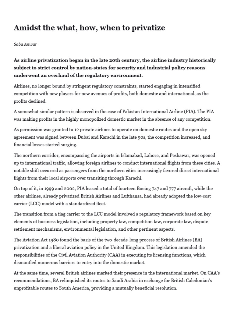 Pip Amidst The What How When To Privatize | PDF | Airlines | Aviation