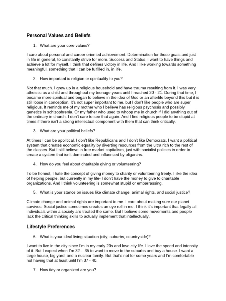 Personal Values and Beliefs | PDF