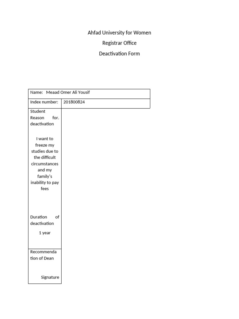Deactivation Form 1 | PDF