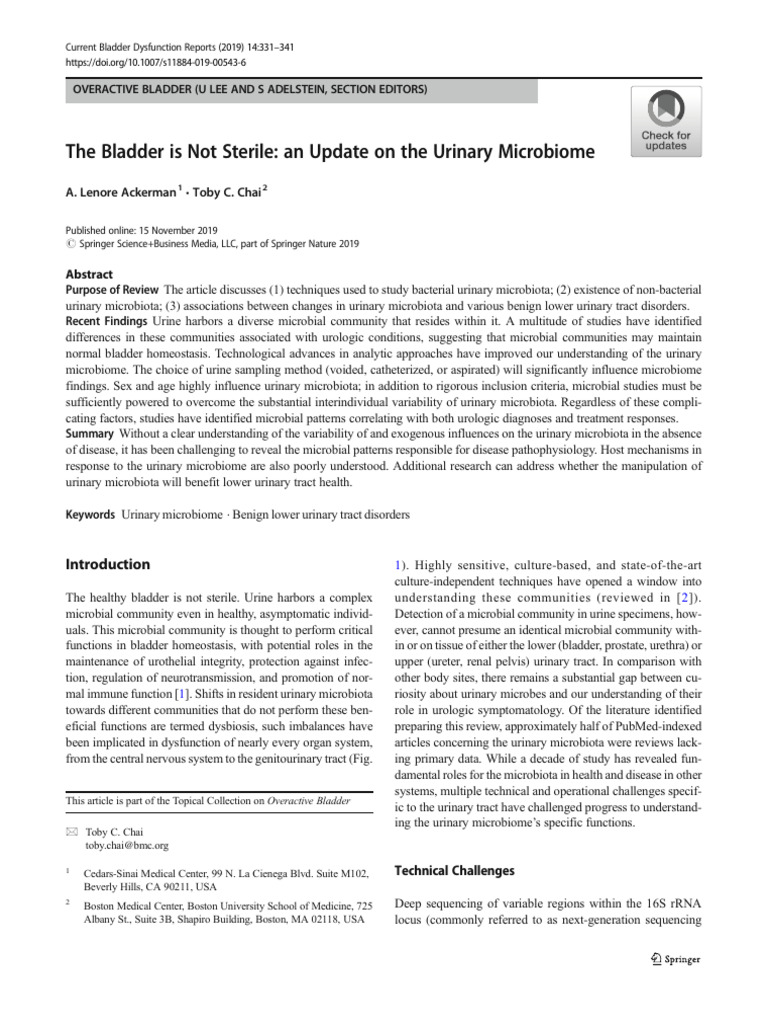 The Bladder Is Not Sterile - An Update On The Urinary Microbiome | PDF ...