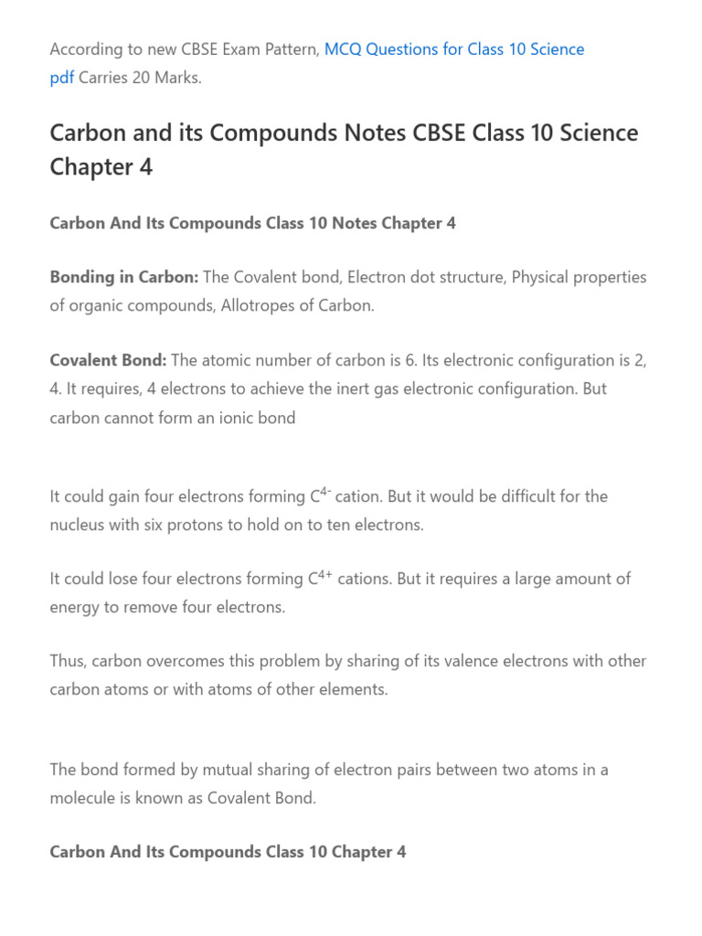 CBSE Class 10 Carbon Compounds Guide | PDF | Functional Group | Carbon