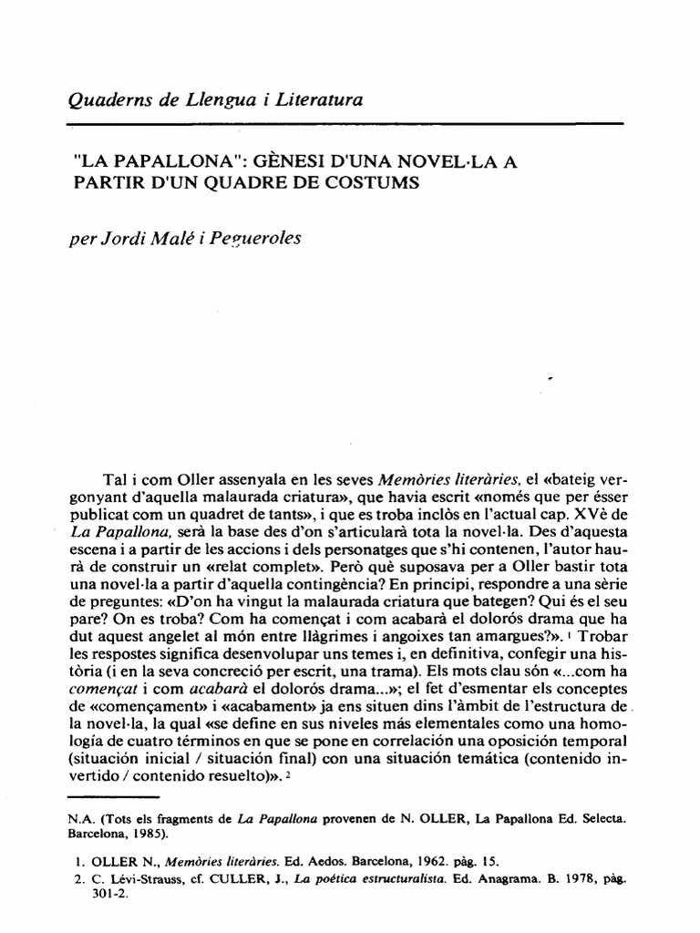La Papallona de Narcis Oller Genesi D U | PDF