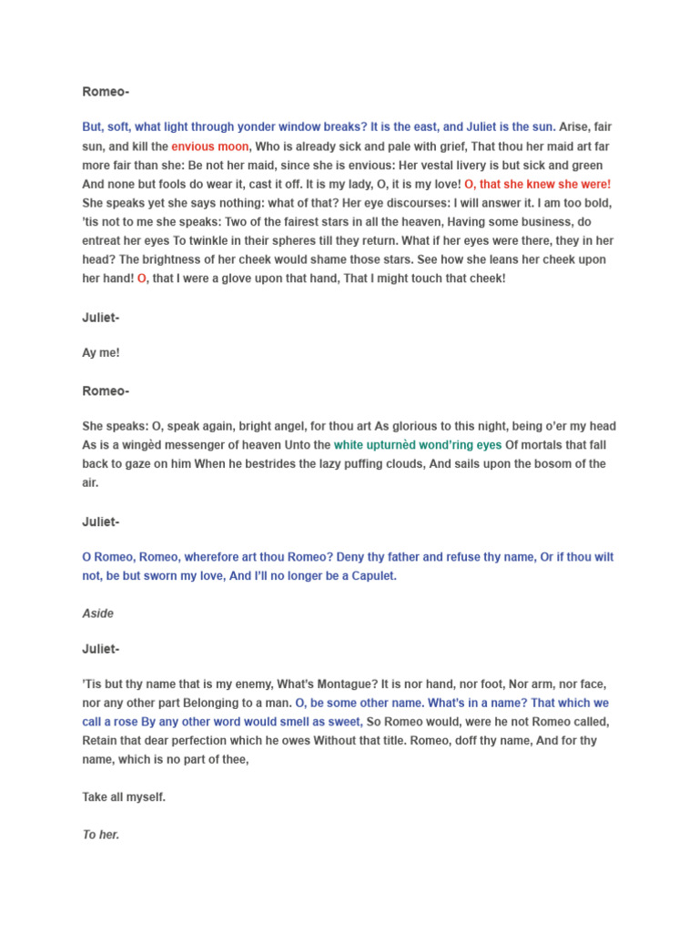 Romeo and Juliet Balcony Scene Analysis | PDF | Characters In Romeo And ...