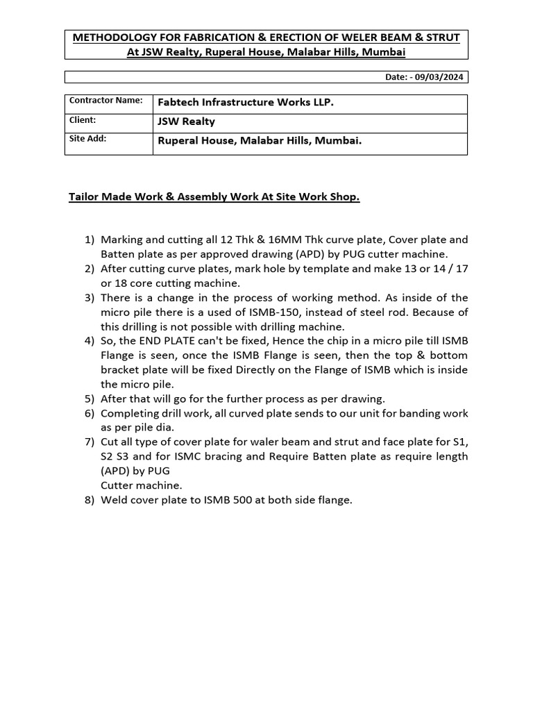 JSW-Methodology For Strut and Waler Beam Work - 09!03!2024 | PDF ...