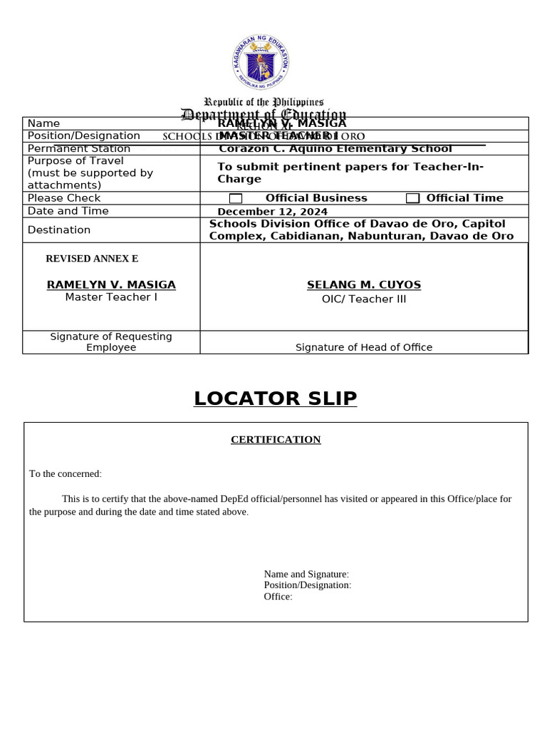Locator Slip Masiga | PDF