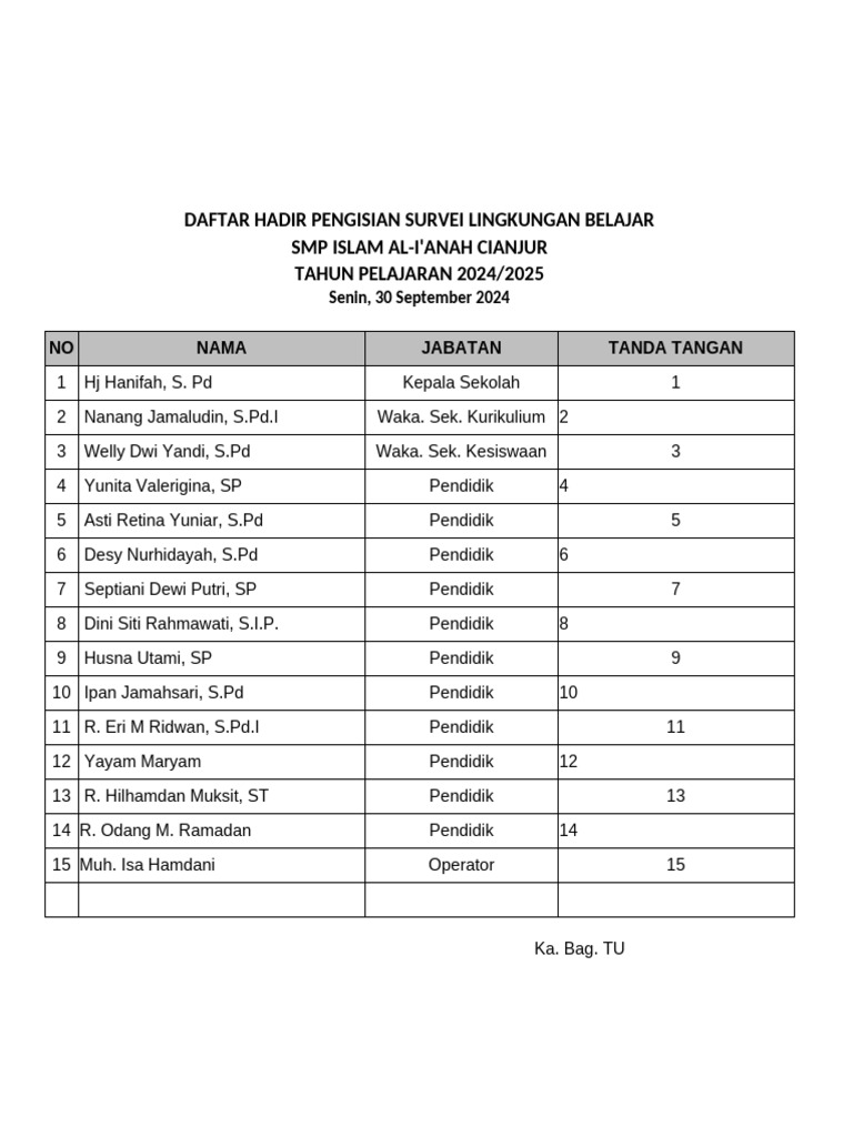 DFTR Hadir Pengisian Sulingjar 2425 | PDF